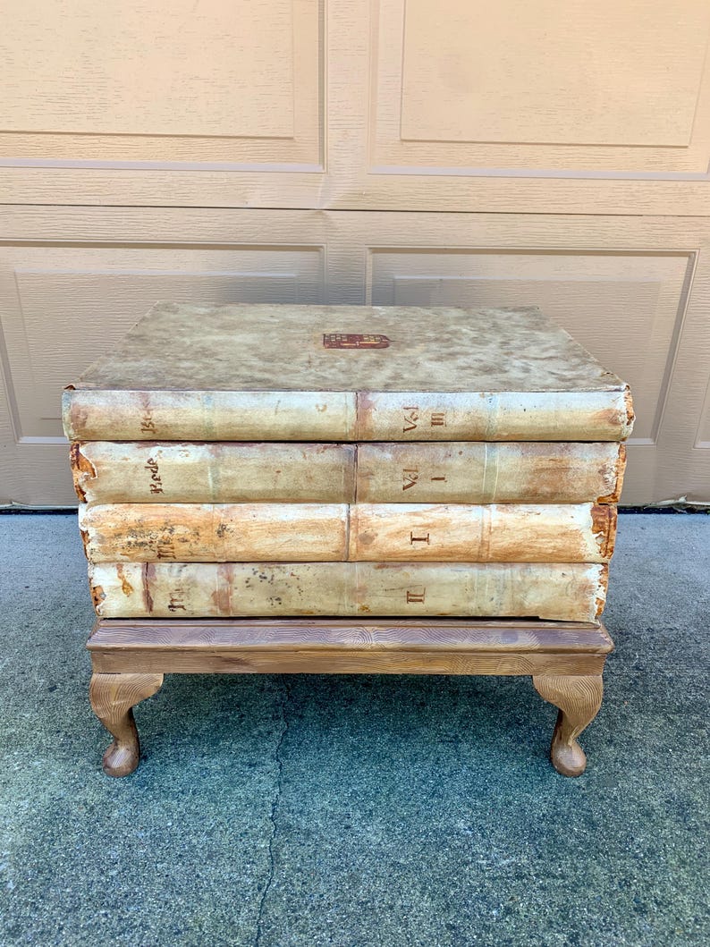 Vintage Trompe L'oeil Faux Stack of Books Side Table - Etsy