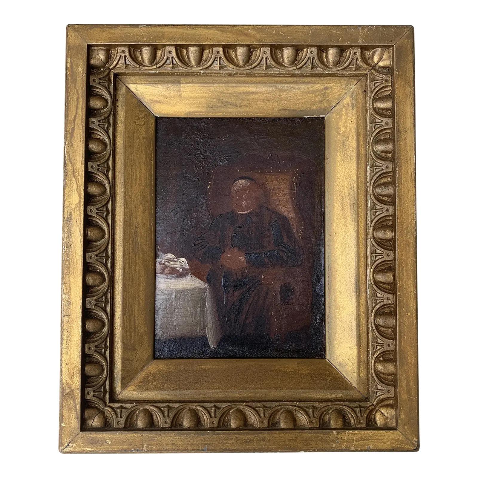 Antique Hand Painted Framed Oil on Canvas of a Priest, Late 19th ...