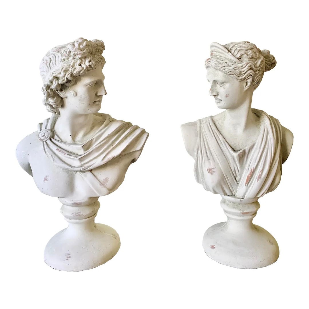 Neoclassical Plaster Busts of Diana and Apollo Belvedere Sculptures ...