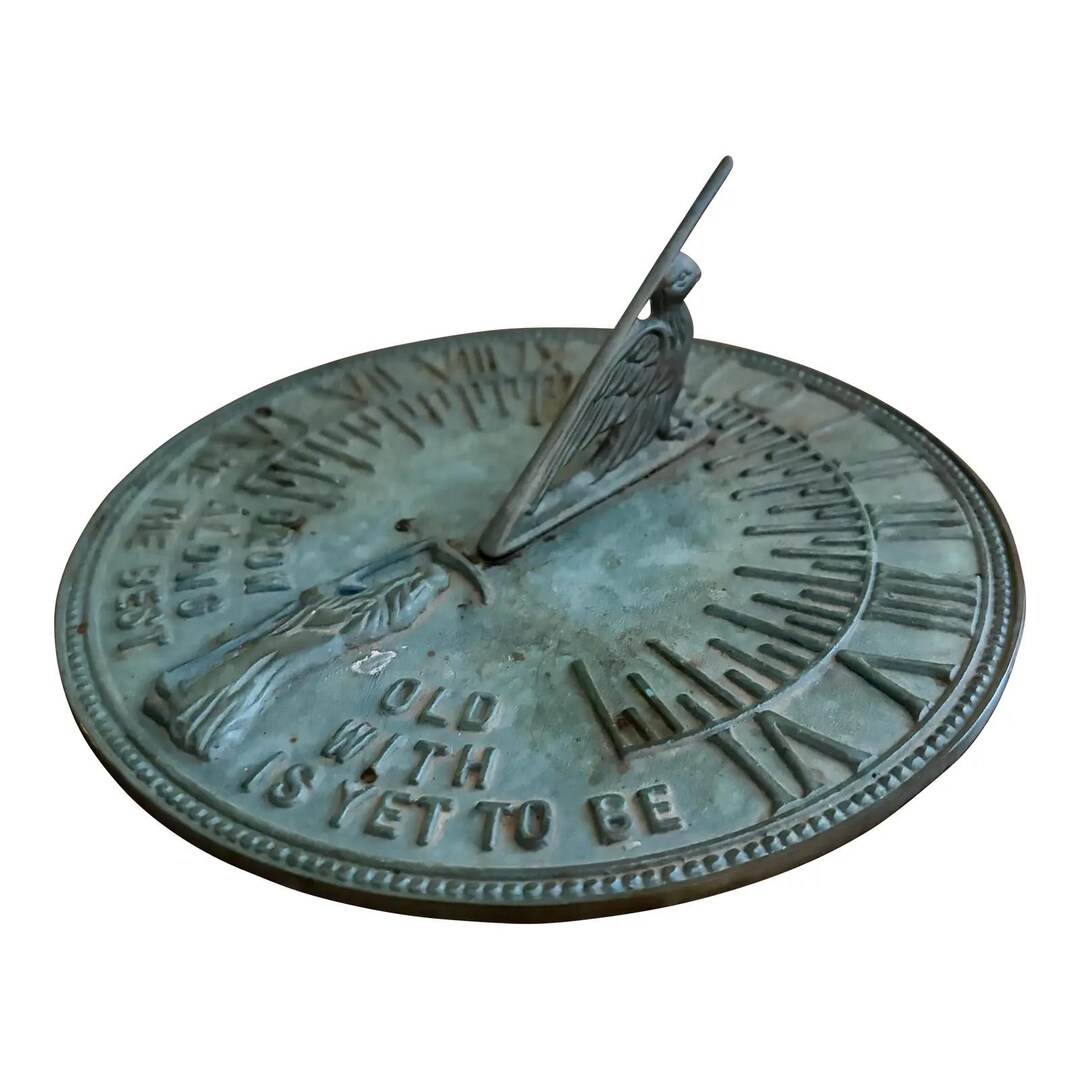 Vintage English Country Iron Verdigris Garden Sundial "grow Old Along ...