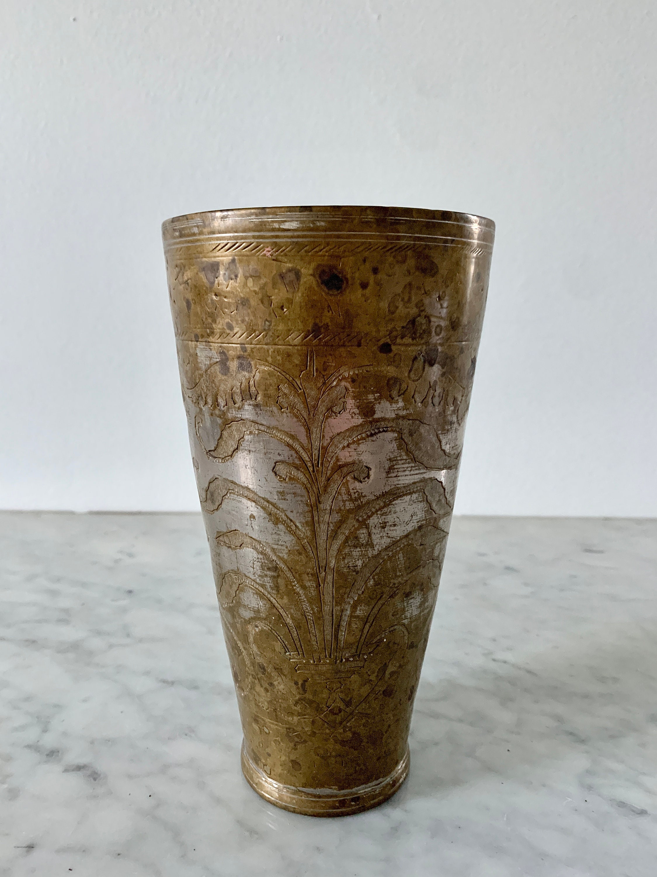 Antique Indian Etched Brass Metal Lassi Cups or Vases Pair - Etsy