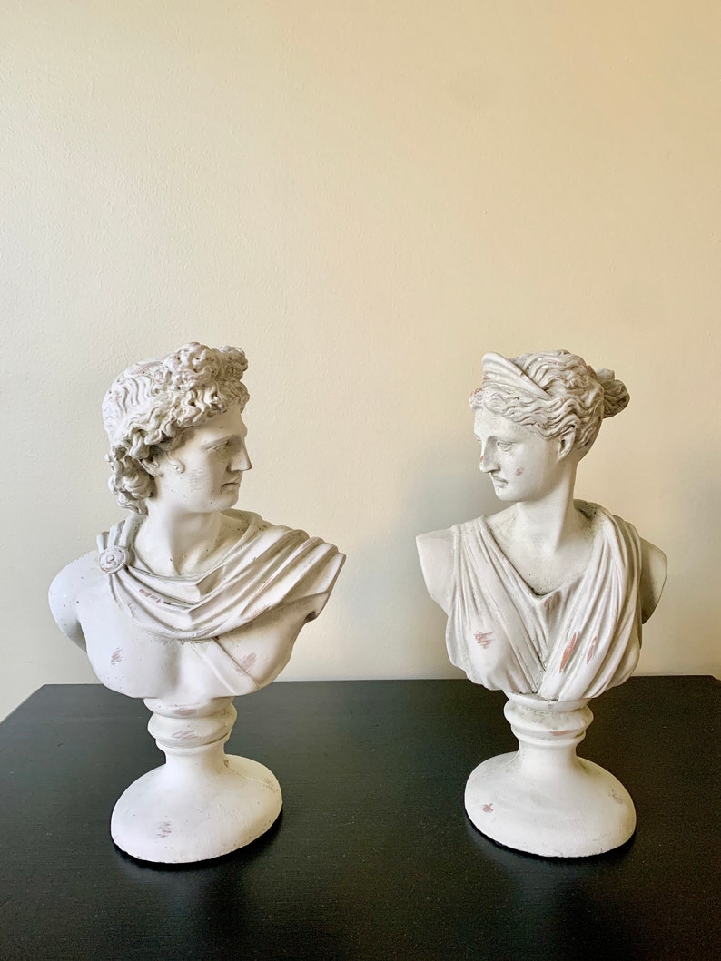 Neoclassical Plaster Busts of Diana and Apollo Belvedere Sculptures ...