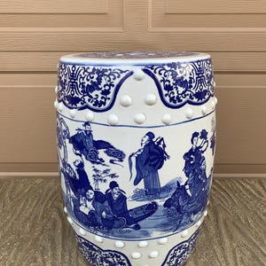 Chinoiserie Blue and White Porcelain Garden Stools or Side Tables, Pair ...