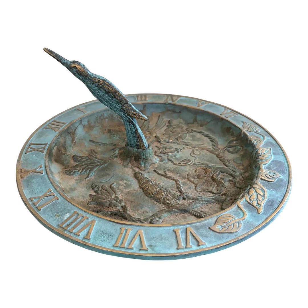 Vintage English Country Iron Verdigris Garden Sundial With Hummingbird ...