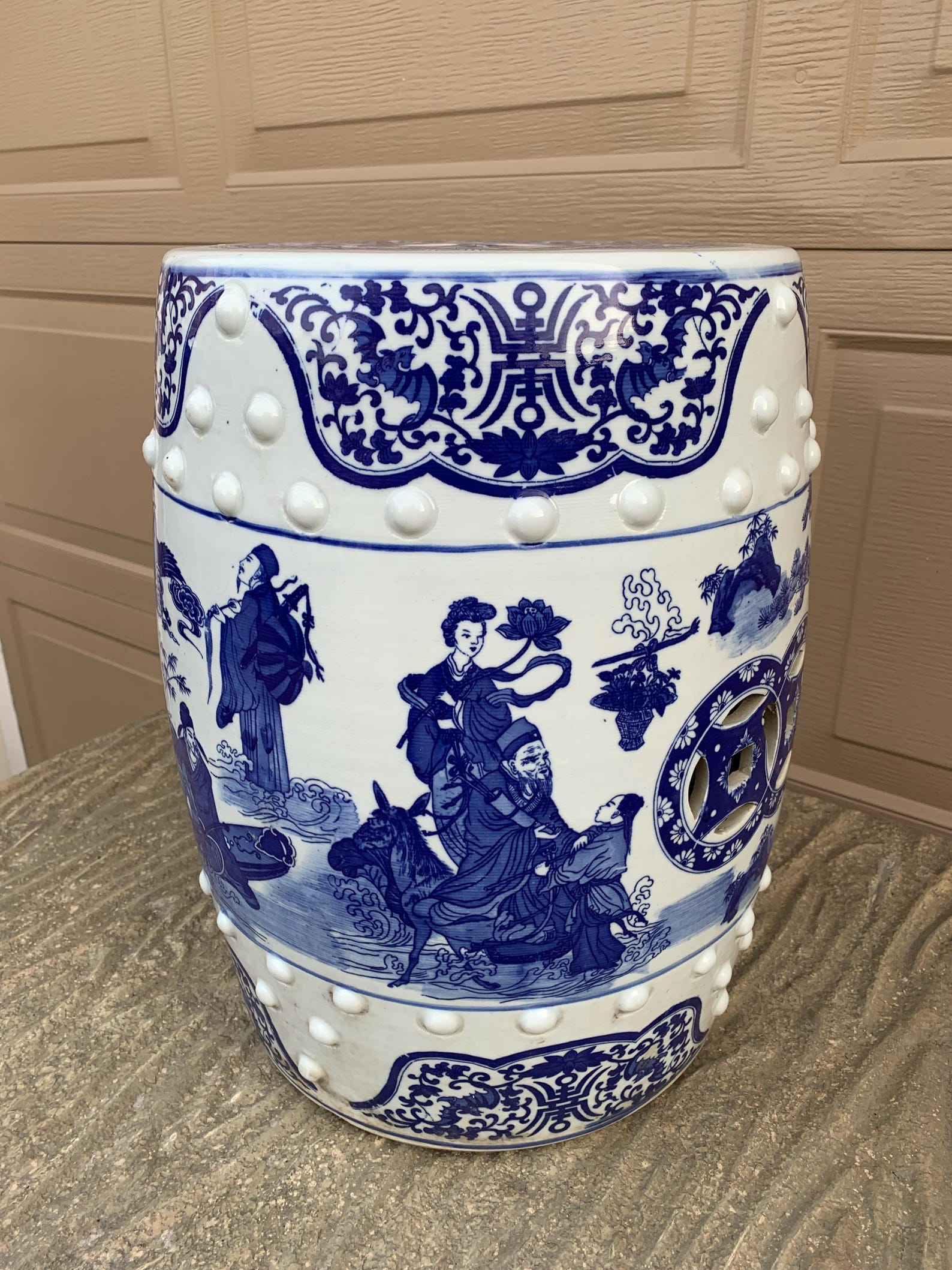 Chinoiserie Blue and White Porcelain Garden Stools or Side Tables, Pair ...