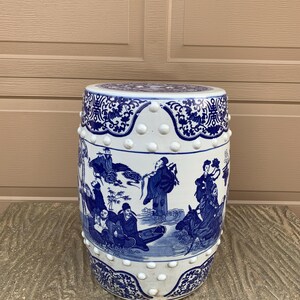Chinoiserie Blue and White Porcelain Garden Stools or Side Tables, Pair ...