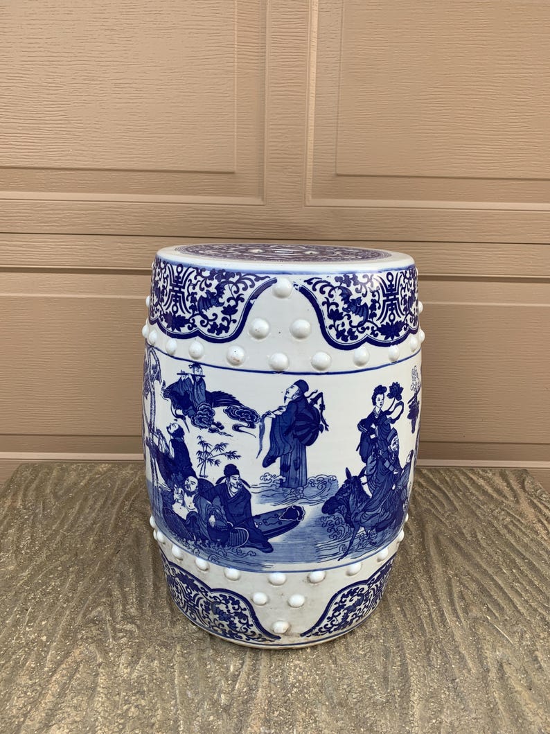 Chinoiserie Blue and White Porcelain Garden Stools or Side Tables, Pair ...