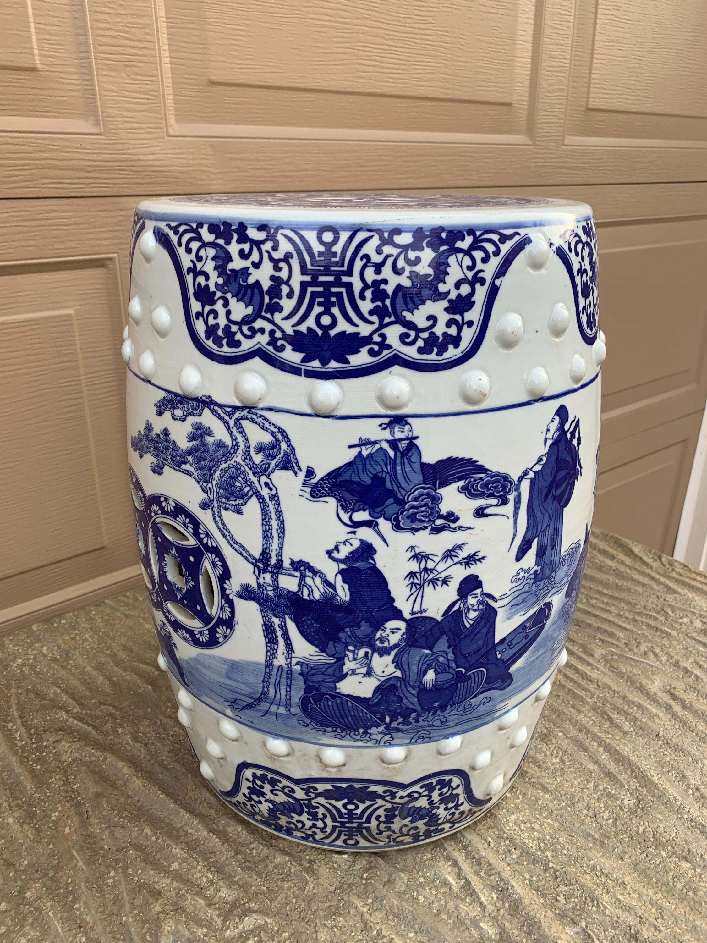 Chinoiserie Blue and White Porcelain Garden Stools or Side Tables, Pair ...