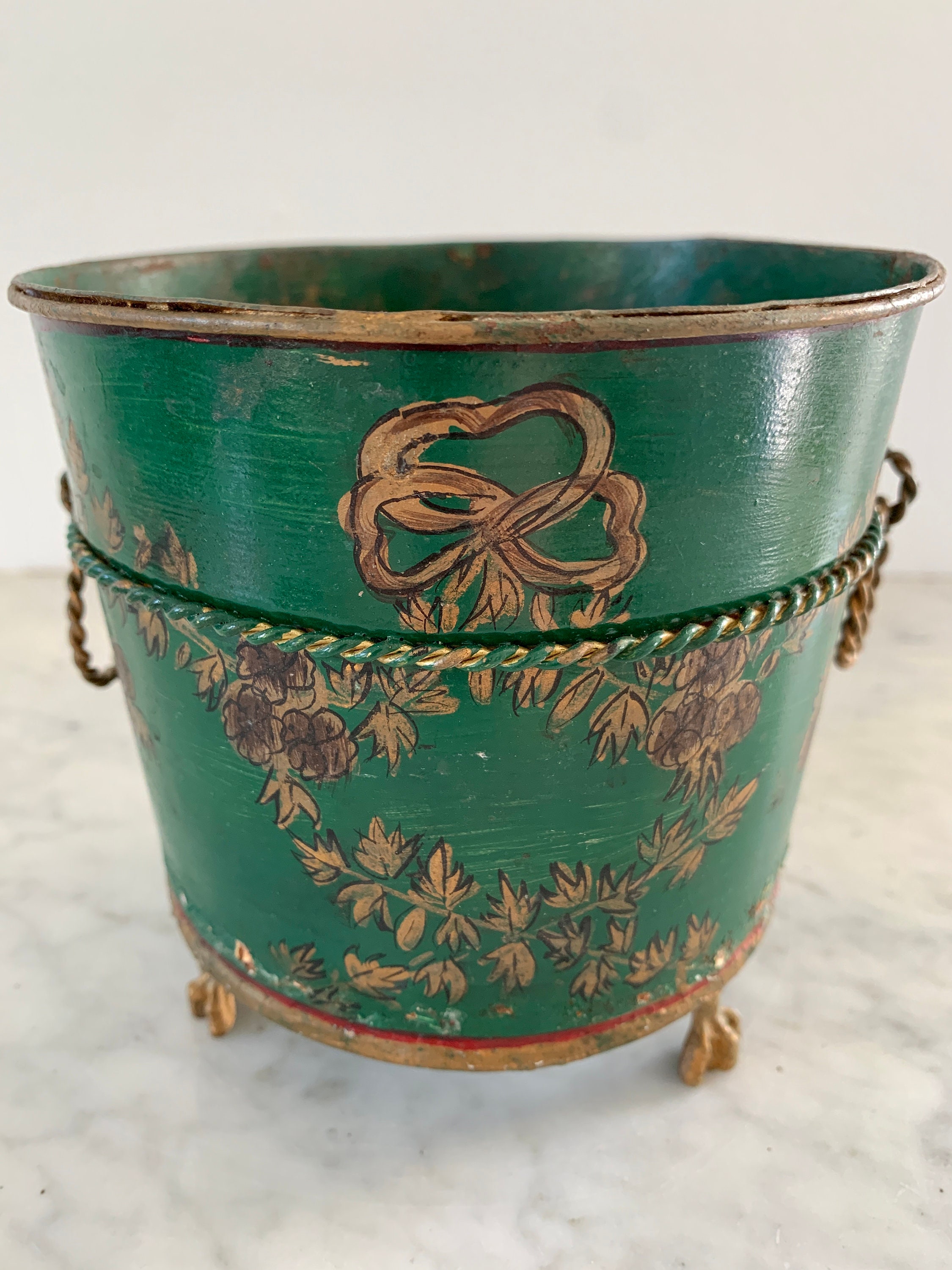 Italian Neoclassical Tole Green & Gold Cachepot Planter Vase - Etsy