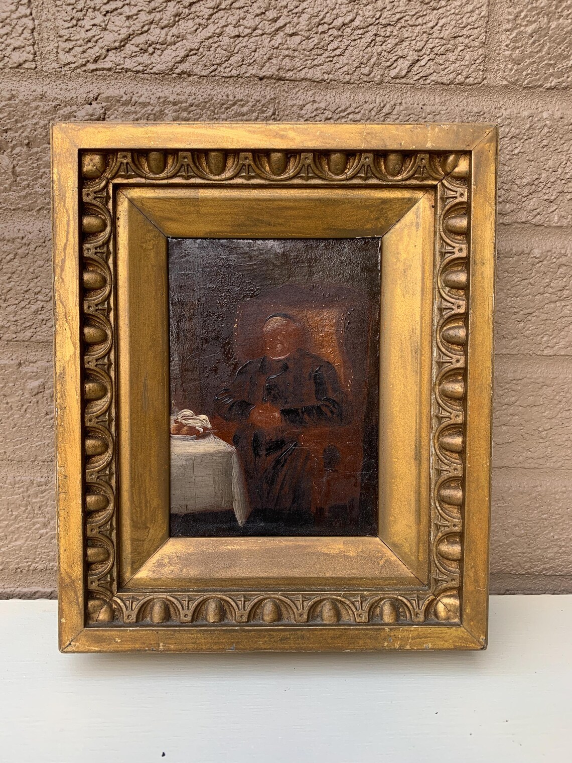 Antique Hand Painted Framed Oil on Canvas of a Priest, Late 19th ...