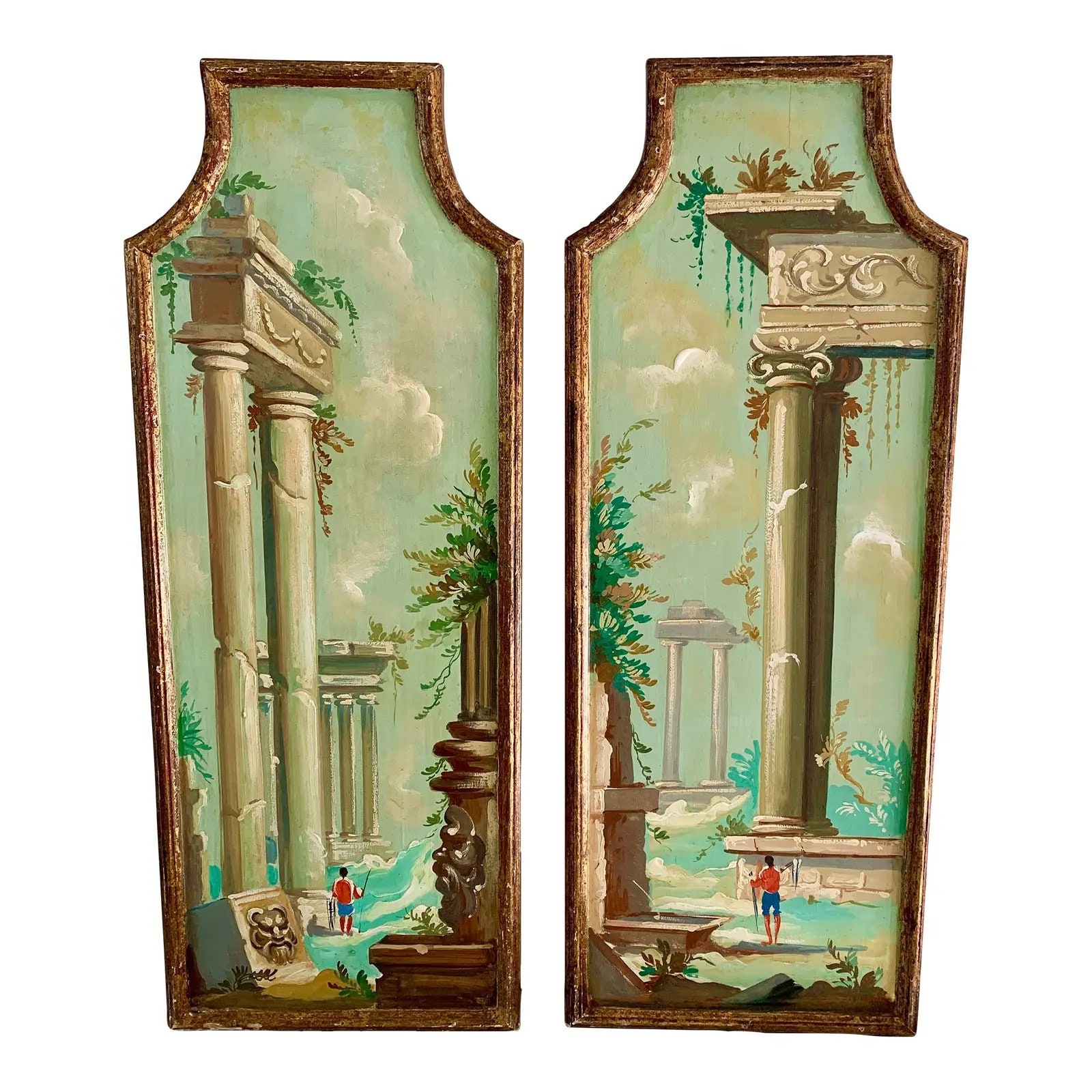 Antique Grand Tour Italian Capriccio Framed Oil on Board Paintings of a ...