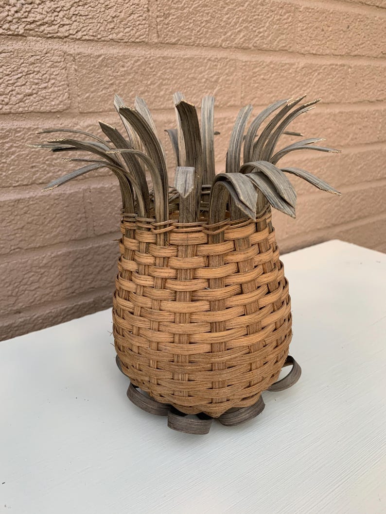 Vintage Pineapple Woven Wicker Vase Basket - Etsy