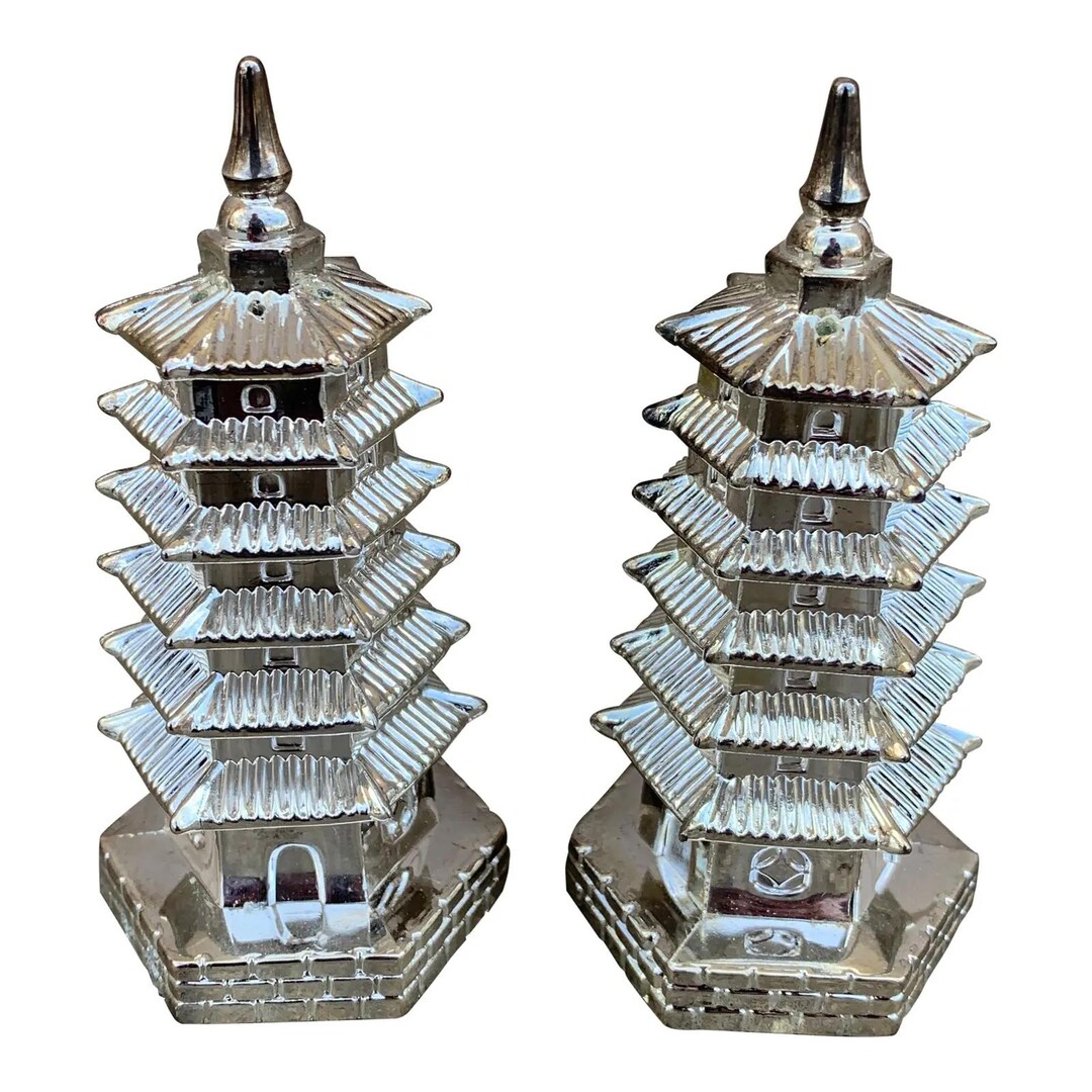 Silver Godinger Chinoiserie Pagoda Salt and Pepper Shakers - Etsy