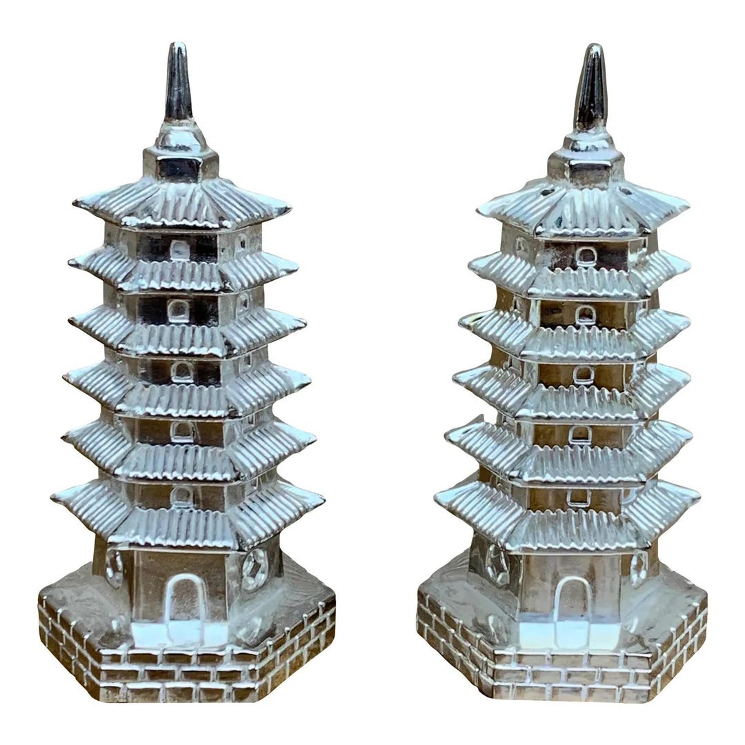 Silver Godinger Chinoiserie Pagoda Salt and Pepper Shakers - Etsy