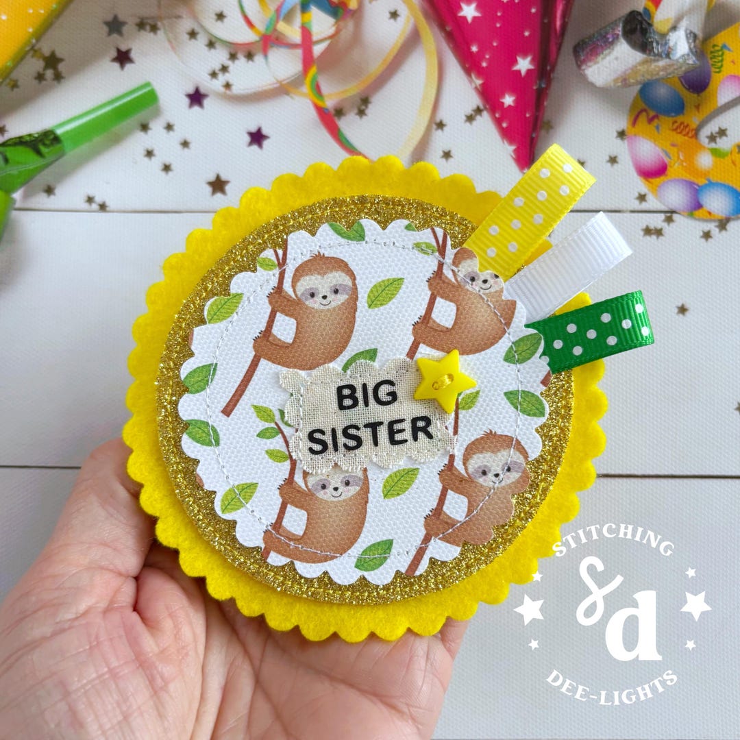Big Sister Sloth Badge: Glitter Fabric Sibling Gift - Etsy
