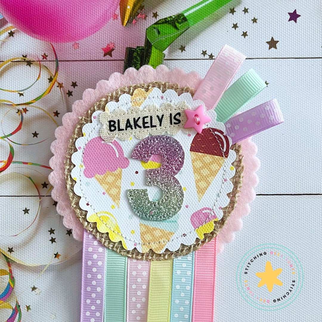 Ice Cream / Bubble Tea Theme Birthday Rosette, Birthday Party Badge, Personalised Birthday Badge ...