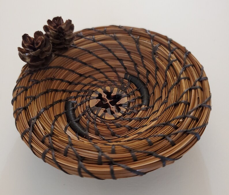 Mini Pine Cone, Pine Needle Basket, Pine Straw Basketry, Hickory Nut, Upcycle, Brown, Mothers ...