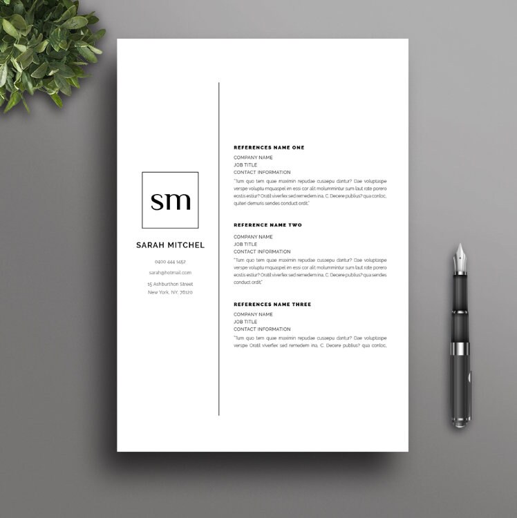 Plantilla de CV en blanco y negro 4 / CV profesional moderno - Etsy España