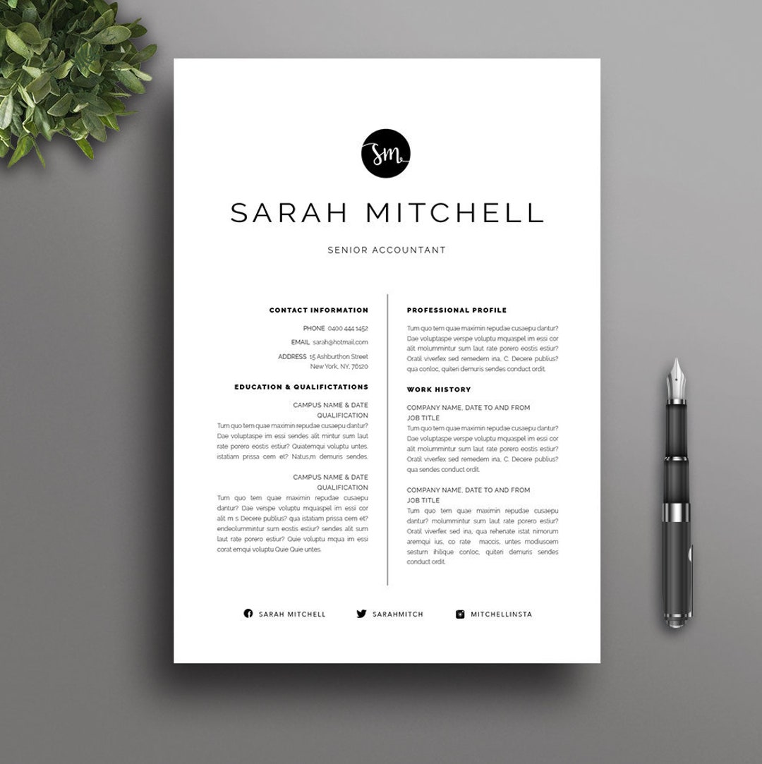 Black & White Resume Template 8 Modern, Professional, Creative ...