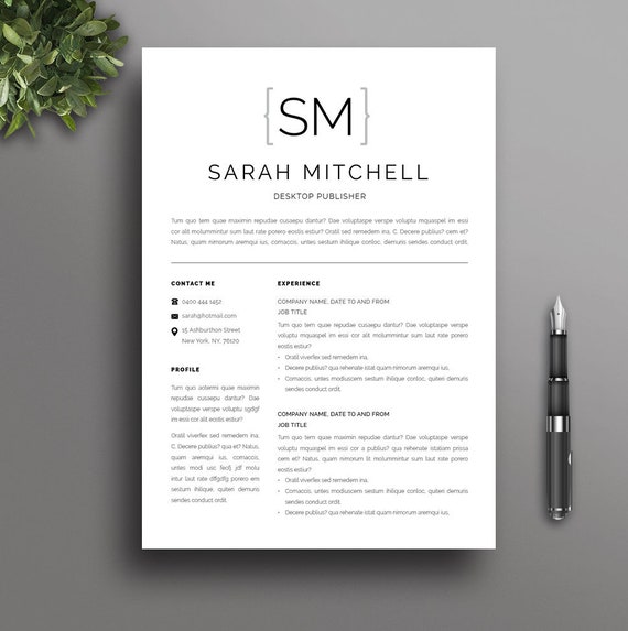 Black & White Resume Template 2 Modern Professional - Etsy