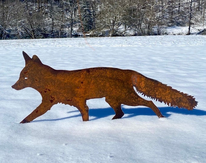 Metal Rustic Fox Landscape Decor- Garden Decoration- Rusted Yard Art ...