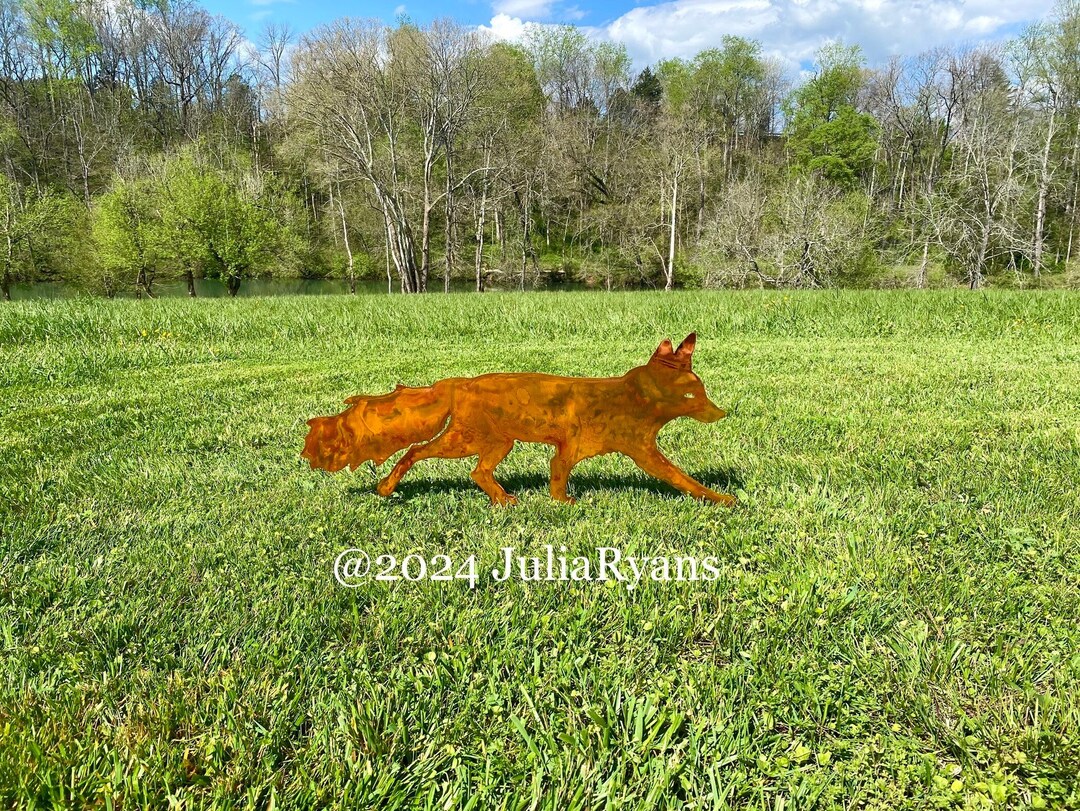 Rustic Fox Metal Yard Art- Unique Garden Decorations- Gift for Wildlife ...