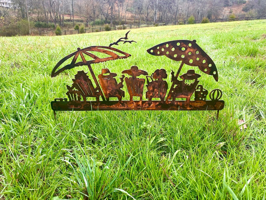 Whimsical Rustic Metal Women at the Beach Garden Decoration- Outdoor Beach Decor- Metal Yard Art ...