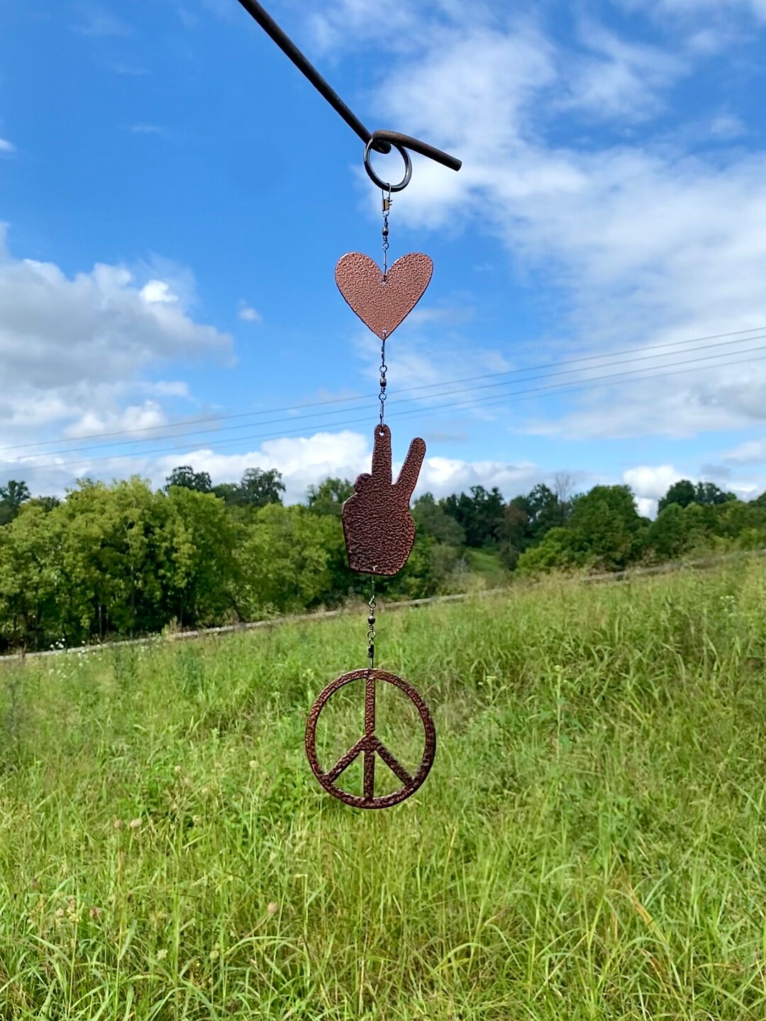 Retro Vintage Style Metal Peace Sign Wind Chime- Garden Decoration ...