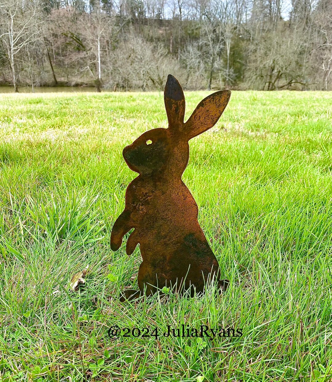 Rustic Metal Standing Rabbit Yard Art With Stake- Steel Bunnies- Metal ...