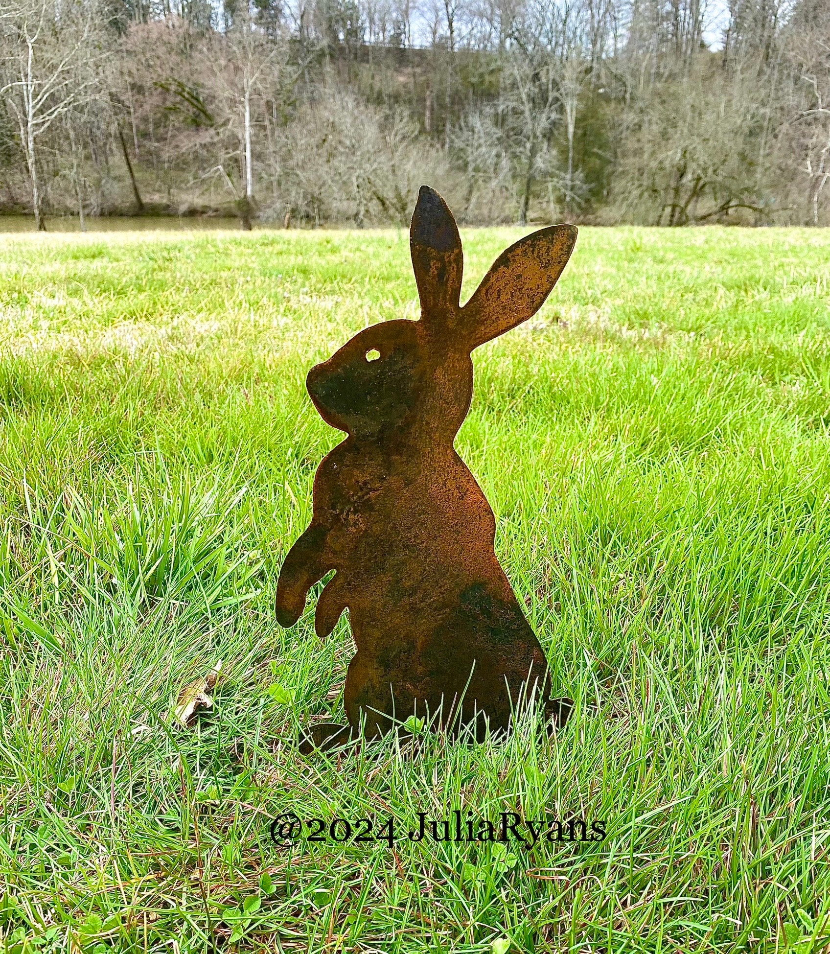 Rustic Metal Standing Rabbit Yard Art With Stake- Steel Bunnies- Metal ...
