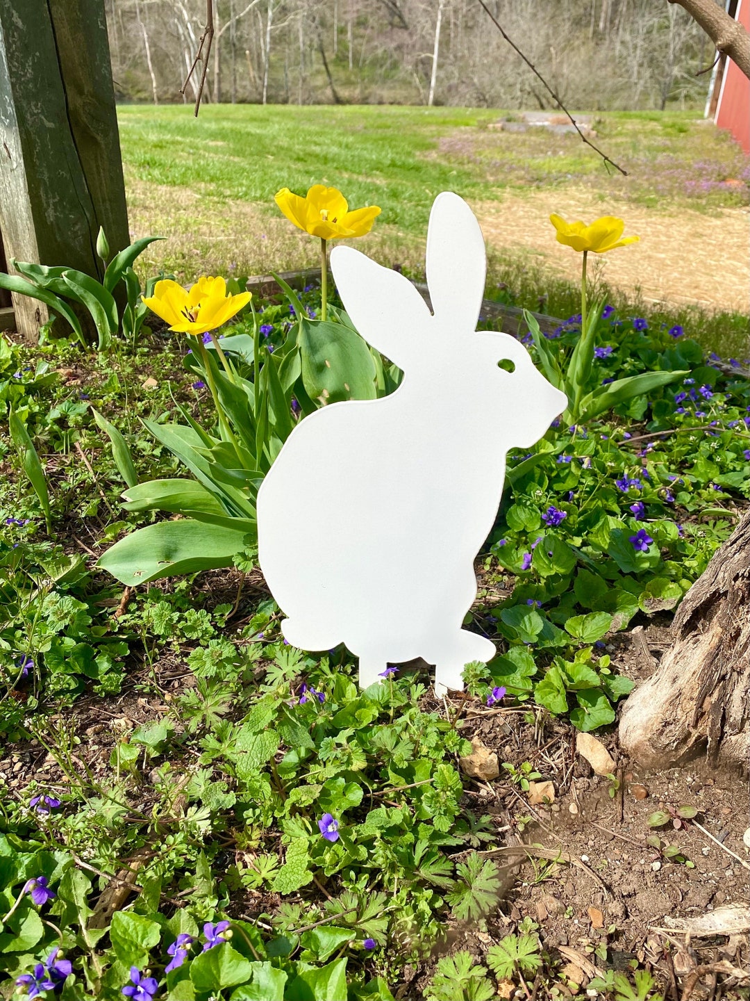Metal Sitting Bunny Yard Art- Garden Art- Easter Decor- Metal Rabbit ...