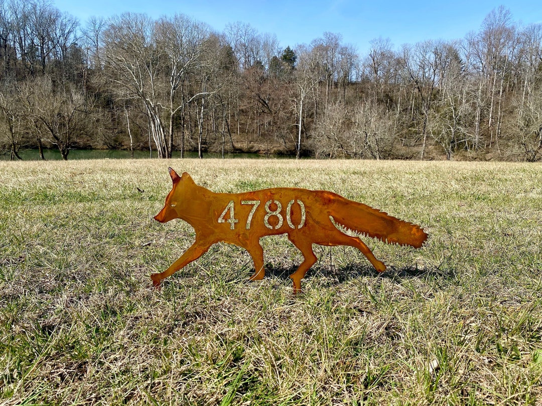 Custom Address Number Rustic Metal Fox Garden Decoration With Stakes ...