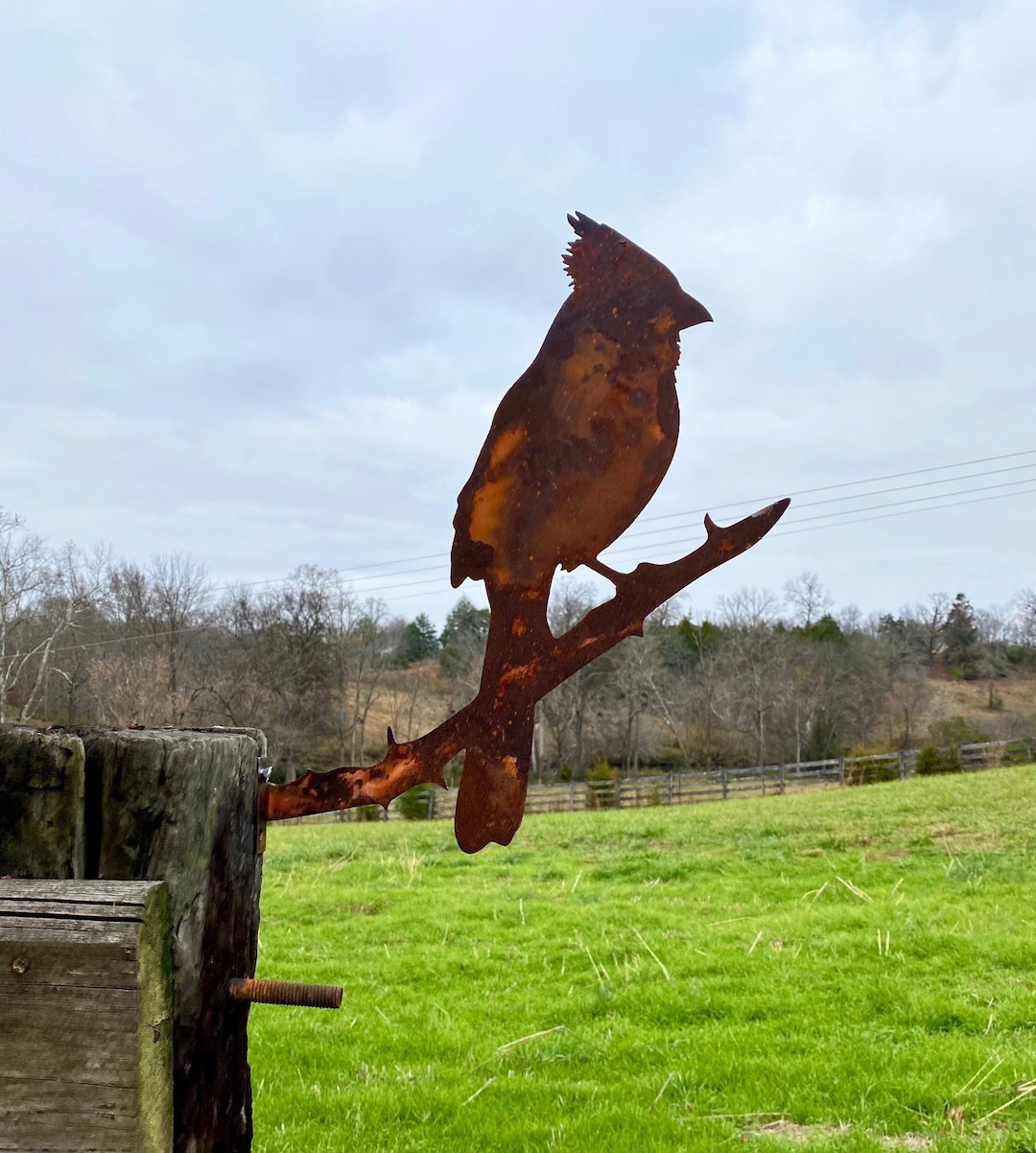 Rustic Metal Cardinal Garden Decoration- Tree Metal Art- Bird Watching ...