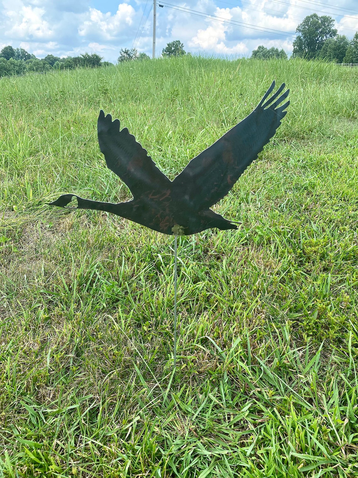 Metal Flying Canadian Goose Yard Art- Rustic Metal Decor- Garden Decor ...