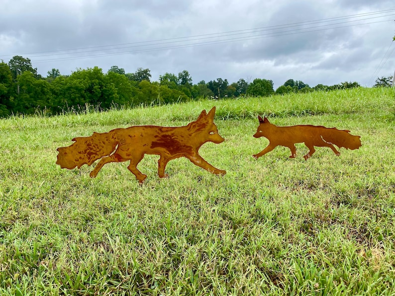 Rustic Fox Metal Yard Art- Unique Garden Decorations- Gift for Wildlife ...