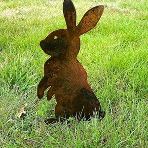Rustic Metal Standing Rabbit Yard Art With Stake- Steel Bunnies- Metal ...