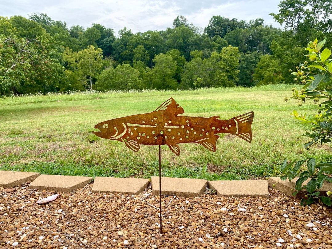 Rustic Metal Trout Fish Garden Decoration- Unique Yard Art- Gift for ...