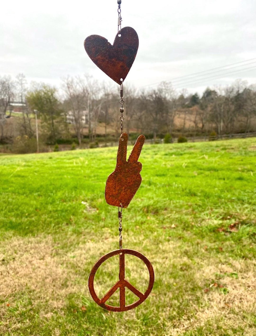 Rustic Vintage Style Metal Peace Sign Wind Chime- Garden Decoration ...