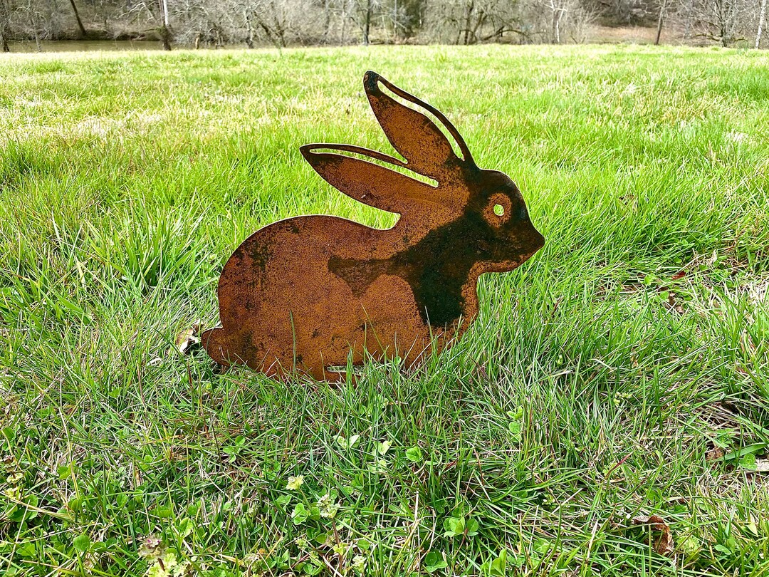 Rustic Metal Bunny Yard Art Garden Art Easter Decor Metal Rabbit Garden ...