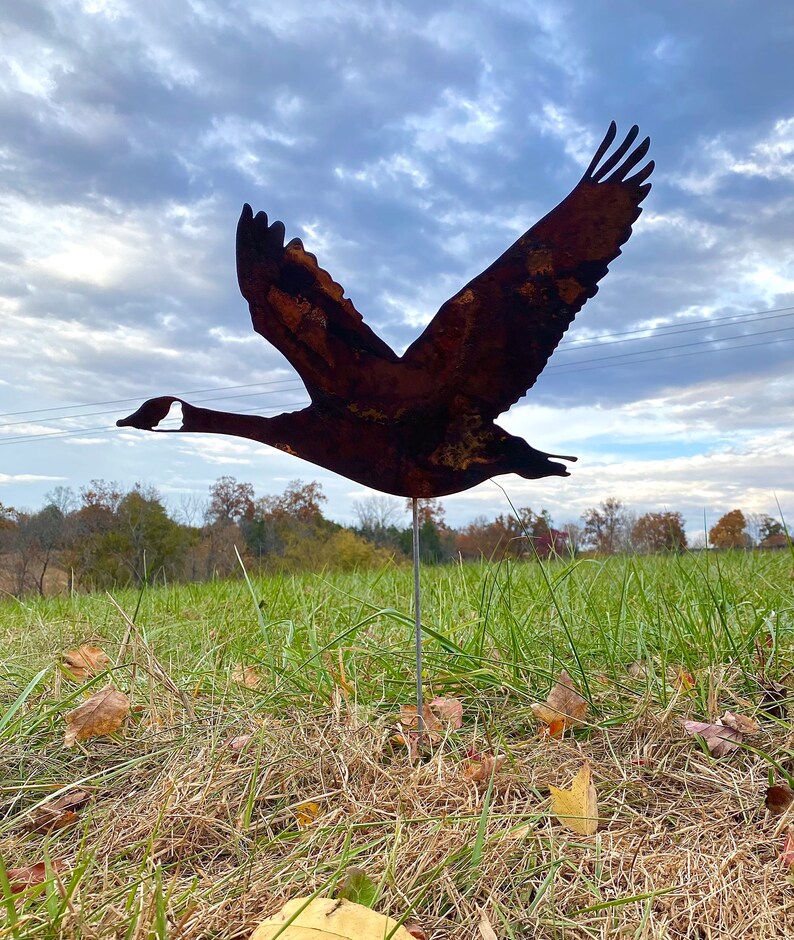 Metal Flying Canadian Goose Yard Art Rustic Metal Decor - Etsy