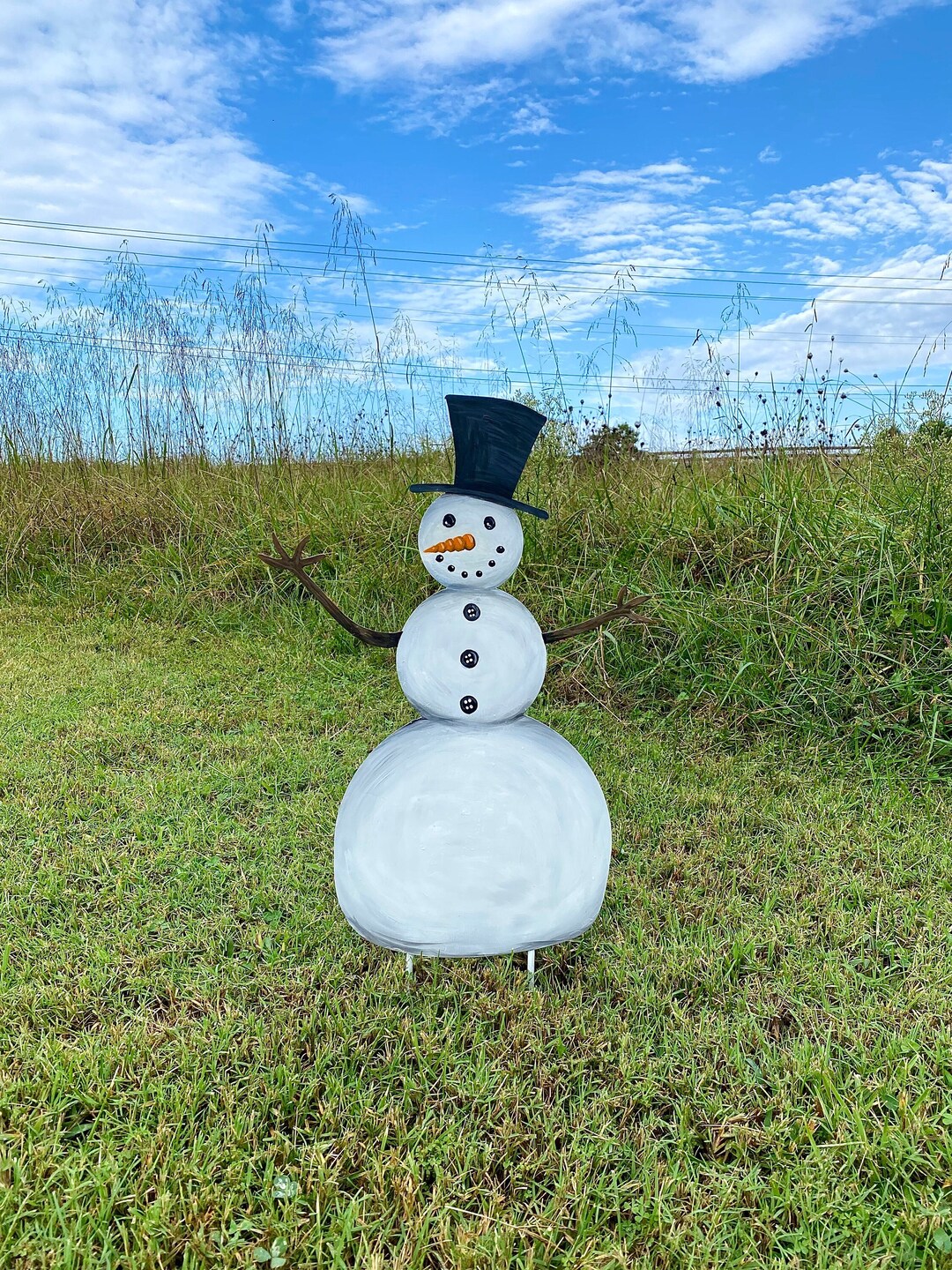 Hand Painted Metal Vintage Style Snowman Yard Art- Unique Winter Decor ...