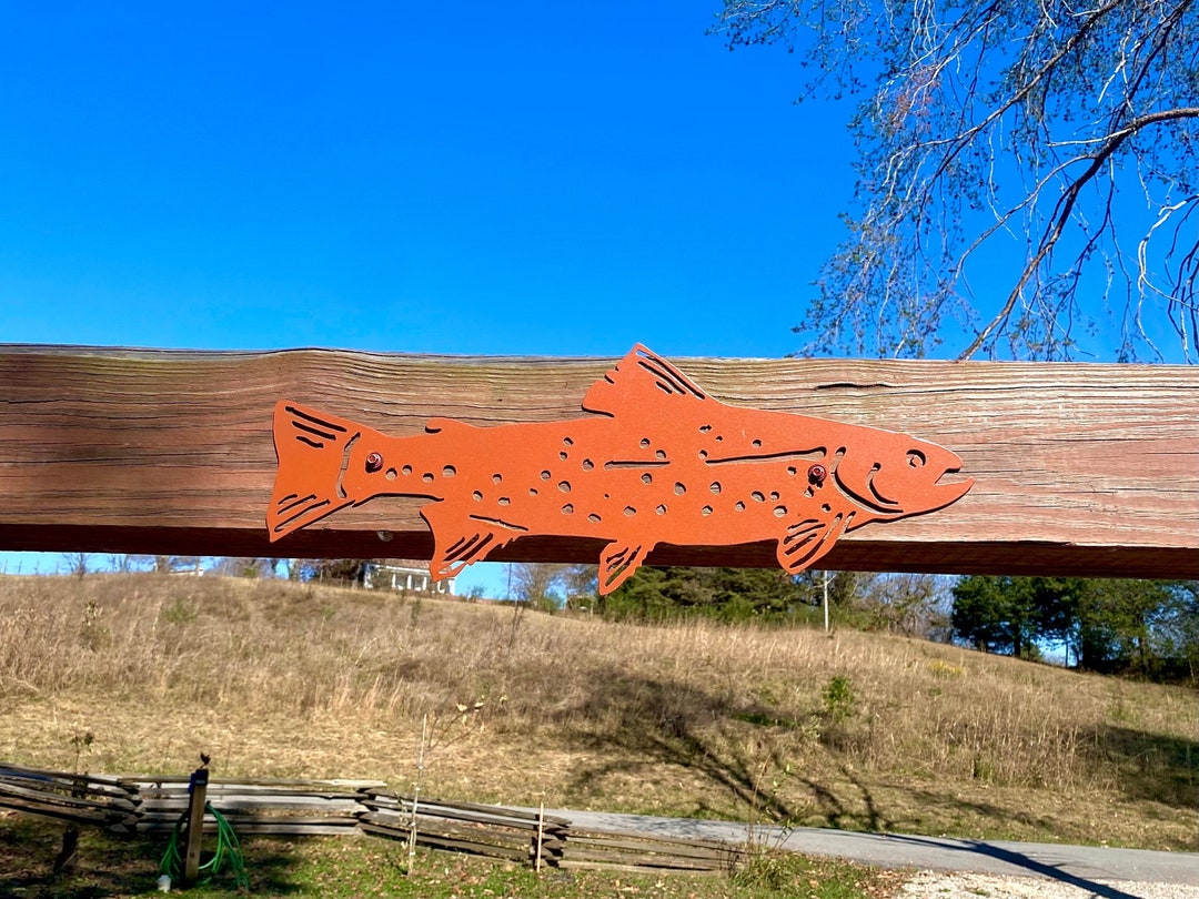 Trout Fish Wall Sign Fishing Decor- Metal Decor Fly Fishing Decor- Yard ...