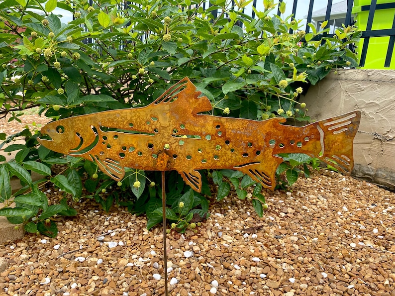 Rustic Metal Trout Fish Garden Decoration- Unique Yard Art- Gift for ...