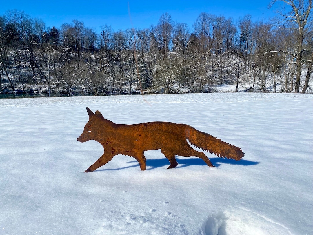 Metal Rustic Fox Landscape Decor- Garden Decoration- Rusted Yard Art ...