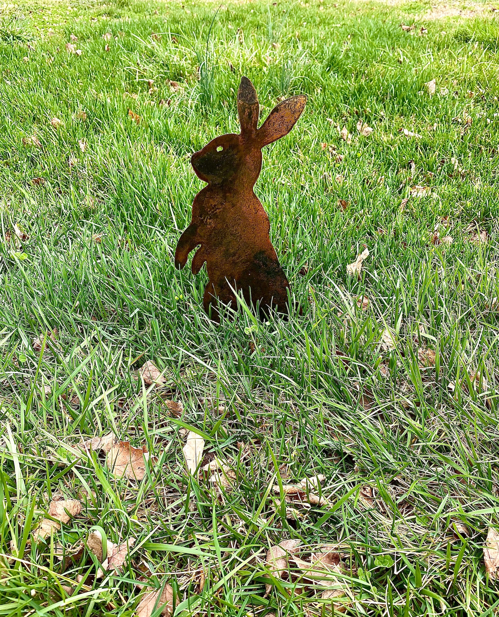 Rustic Metal Standing Rabbit Yard Art With Stake- Steel Bunnies- Metal ...