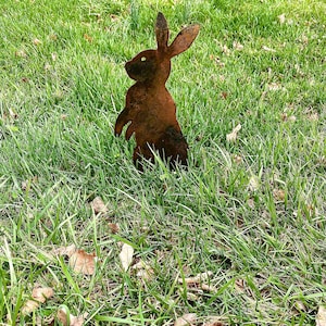 Rustic Metal Standing Rabbit Yard Art With Stake- Steel Bunnies- Metal ...