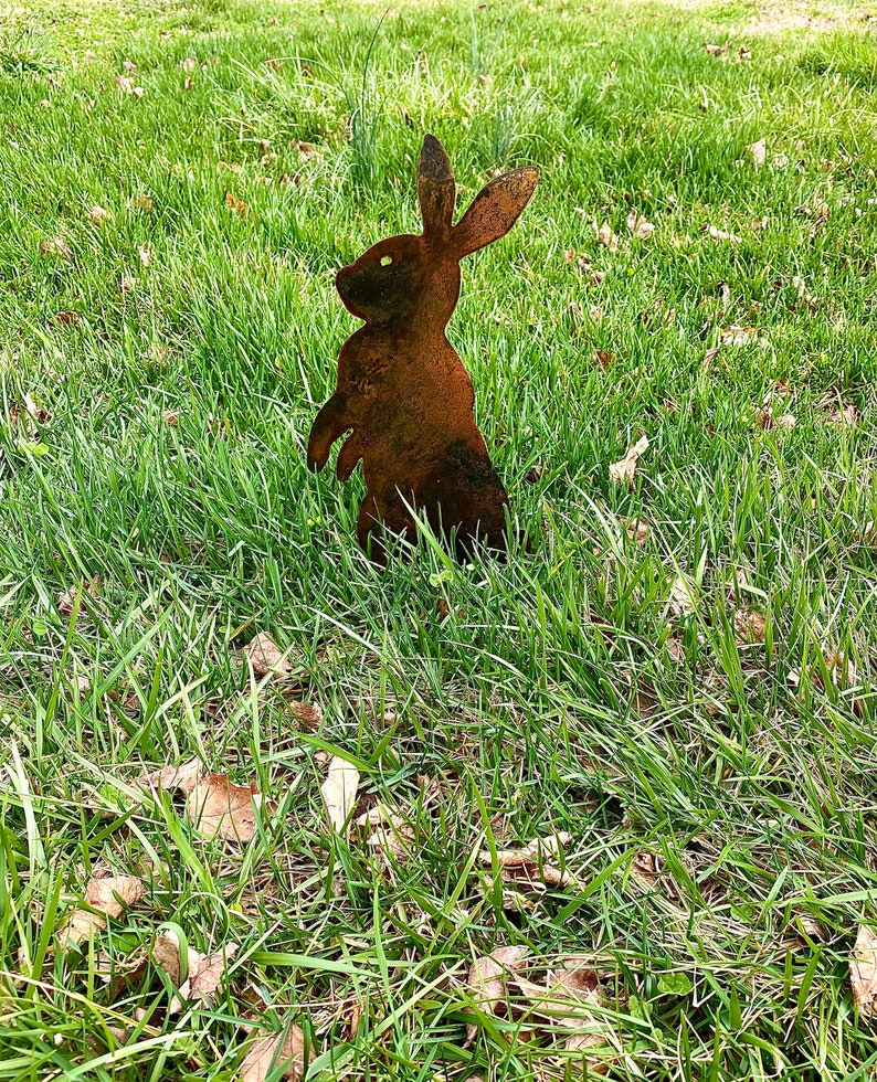 Rustic Metal Standing Rabbit Yard Art With Stake- Steel Bunnies- Metal ...