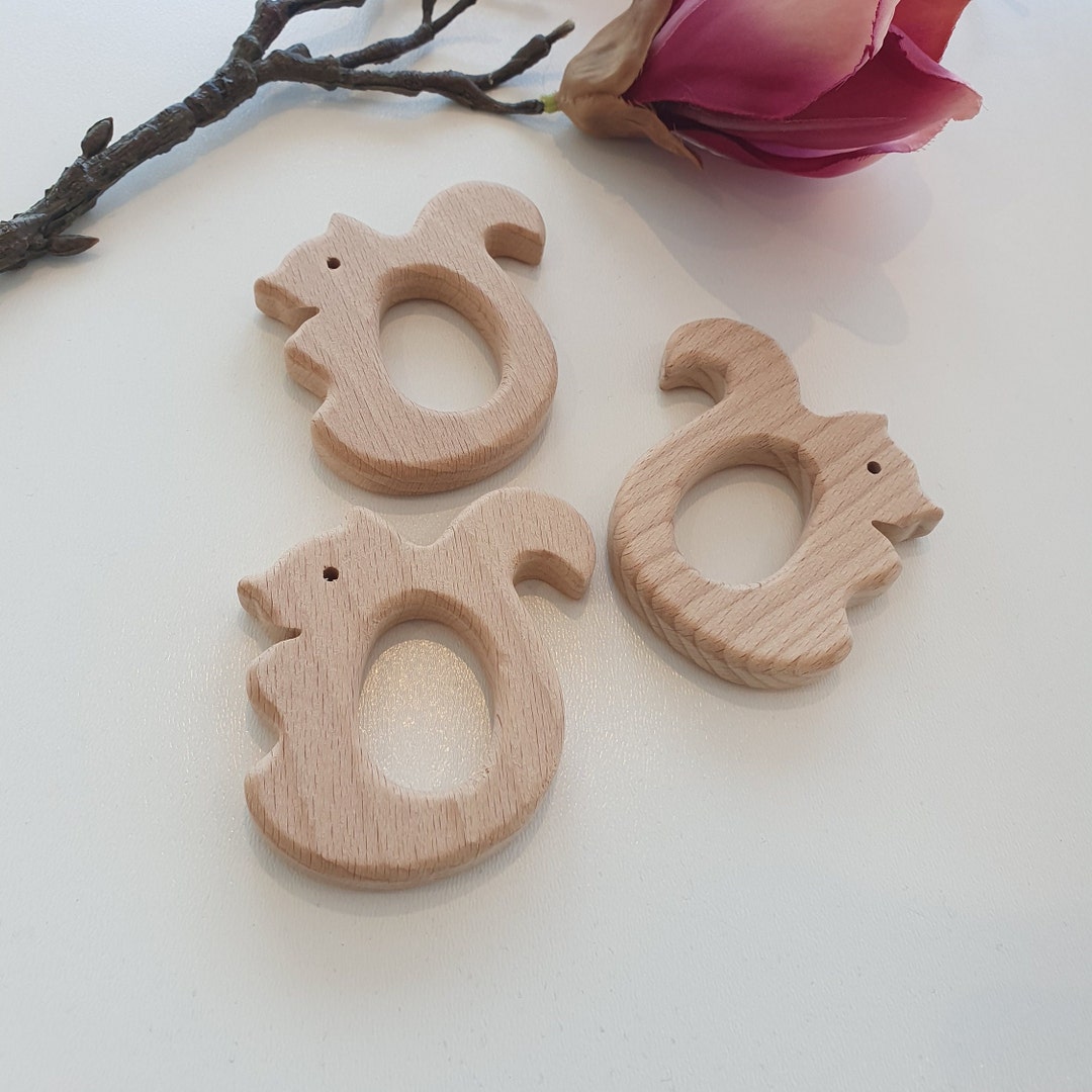 Natural Wooden Teethers / Organic Wood Teething Squirrel/ Baby - Etsy