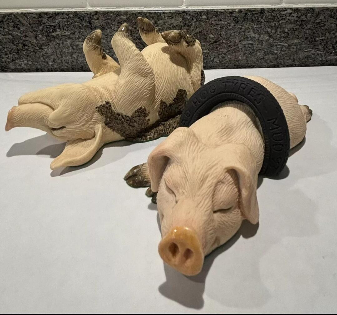 1993 Piggin Heaven and Piggin Tired Figurines by David Corbridge. Pair ...
