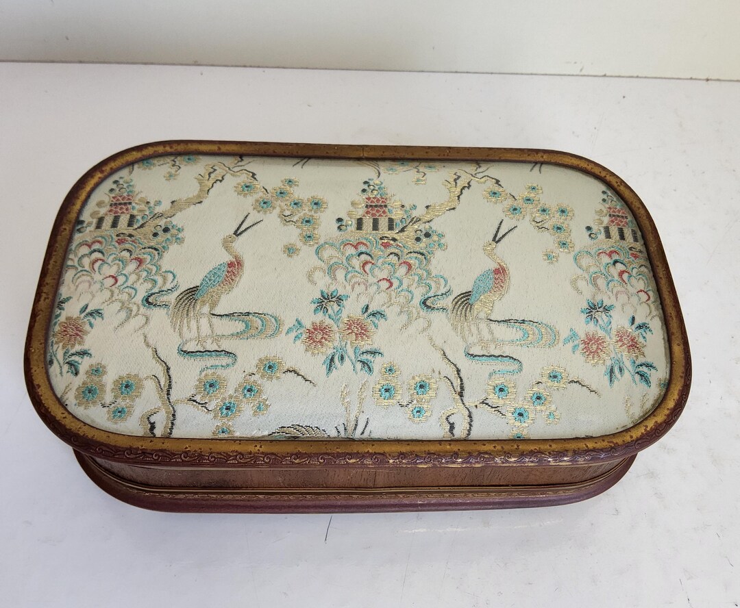 Vintage Wood Chinese Jewellery Box With Silk Embroidered Lid. Silk ...